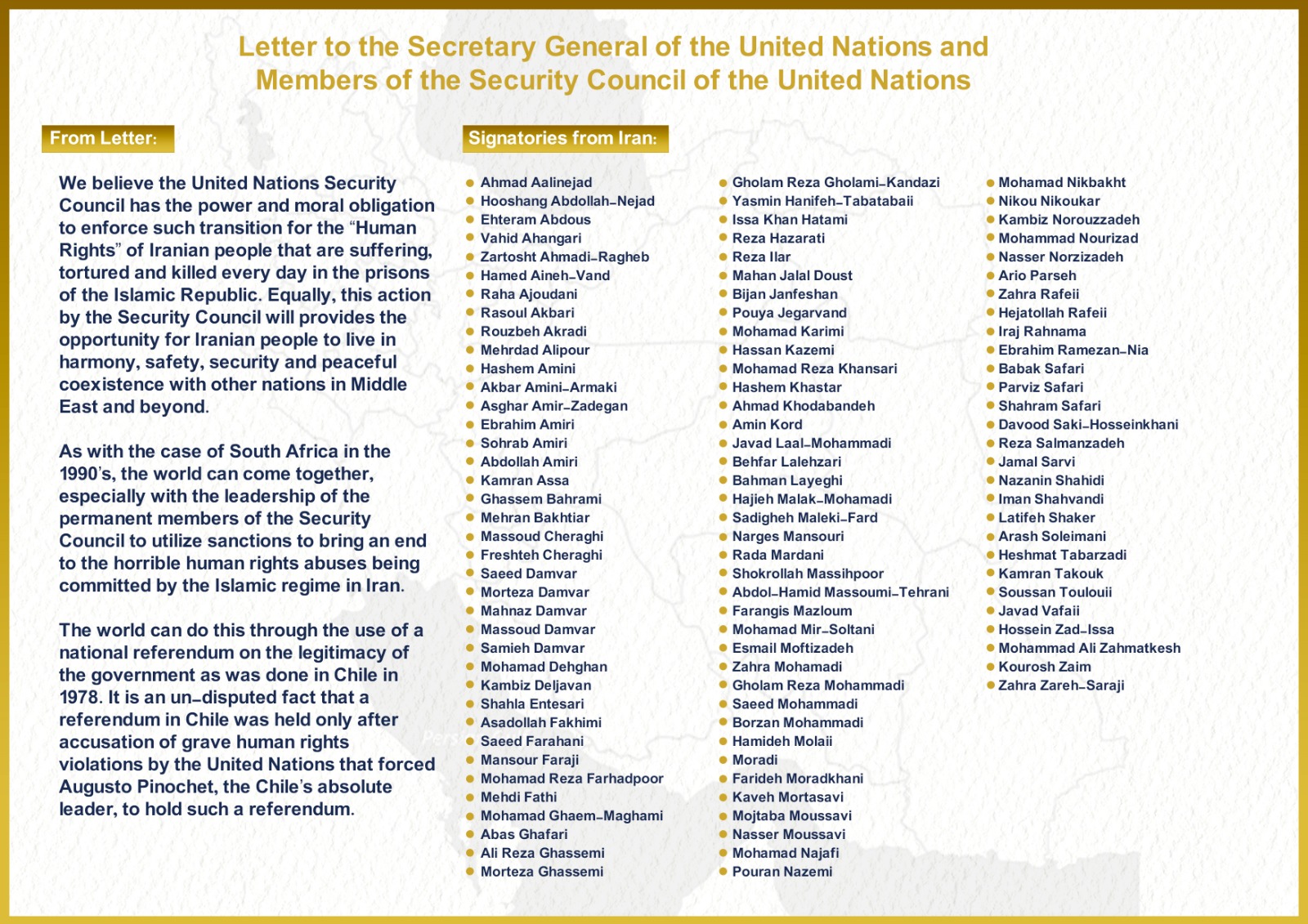Letter to the Secretary General of the United Nations, President and ...